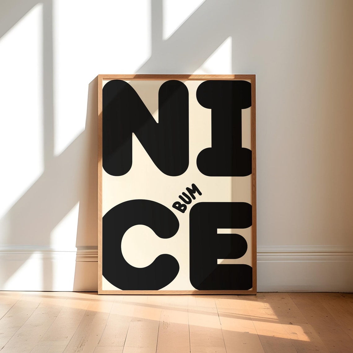 Nice Bum Art Print, Funny Bold Neutral Bathroom Print, Typography Print ...
