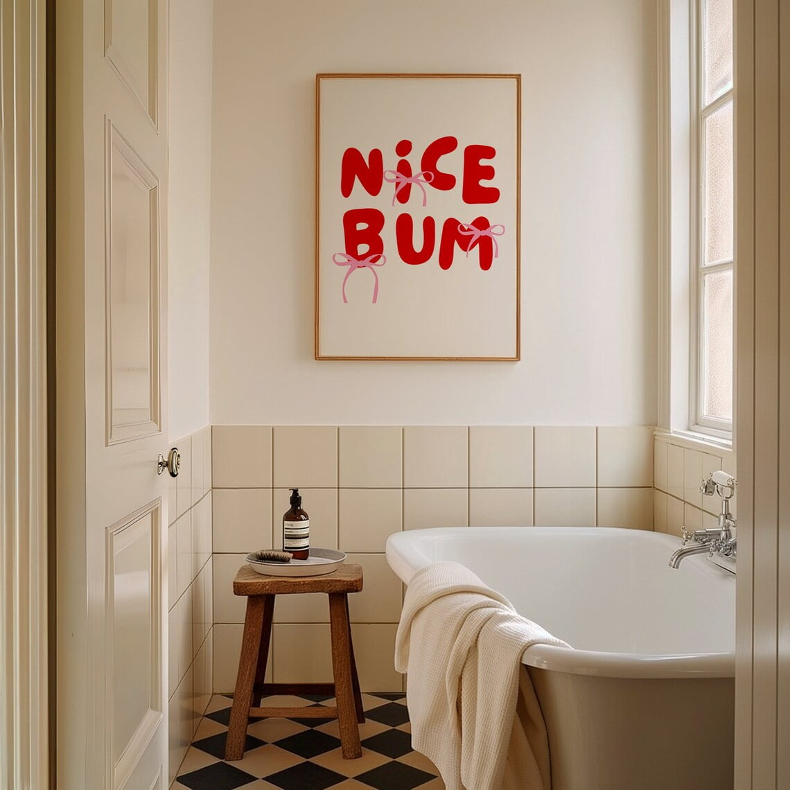 Nice Bum Funny Bathroom Poster Coquette Bow Self Love Quote Trendy ...