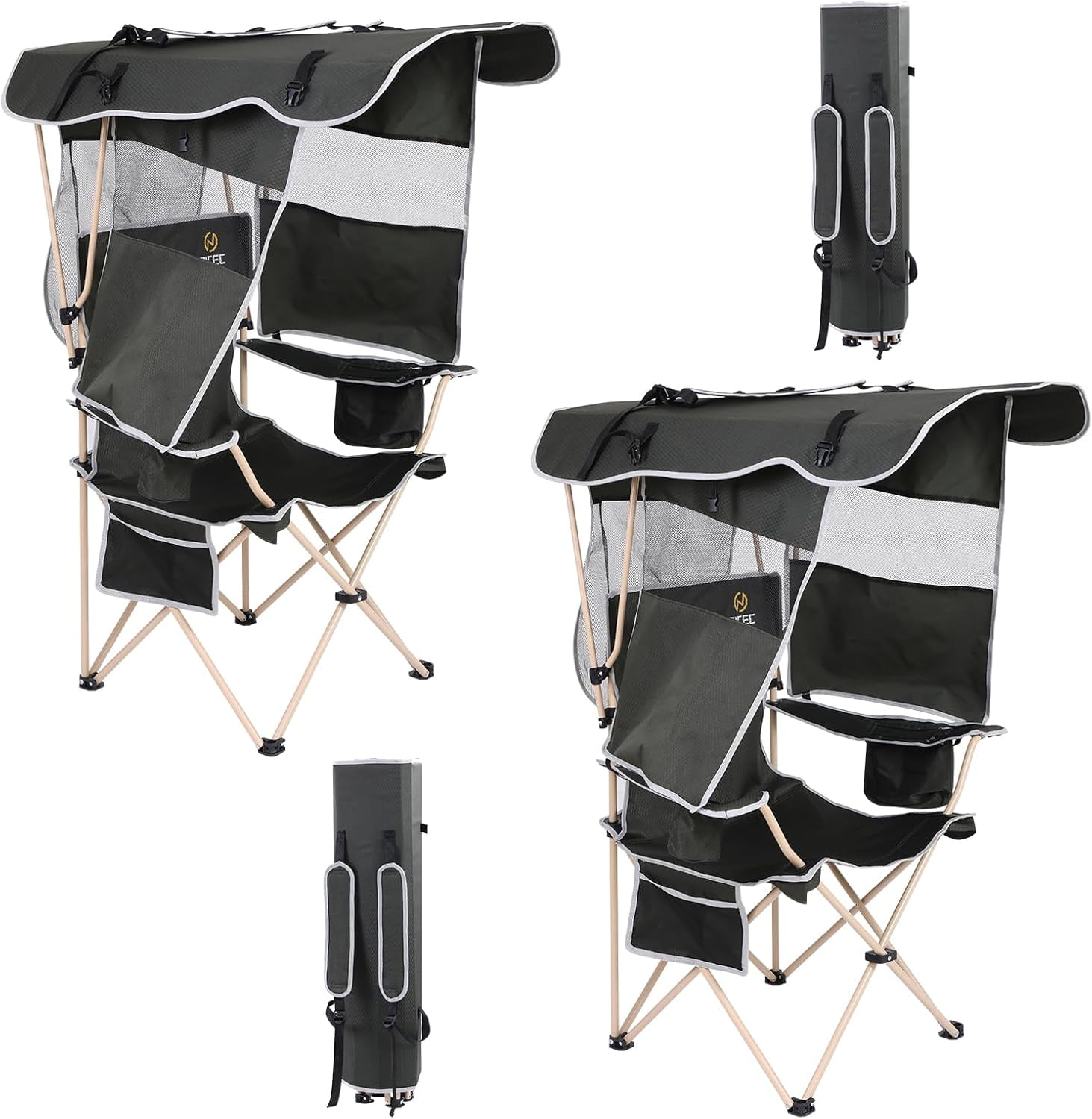 Nice C 2-P Green Camping Chair with Canopy, Shades, Removable Footrest ...