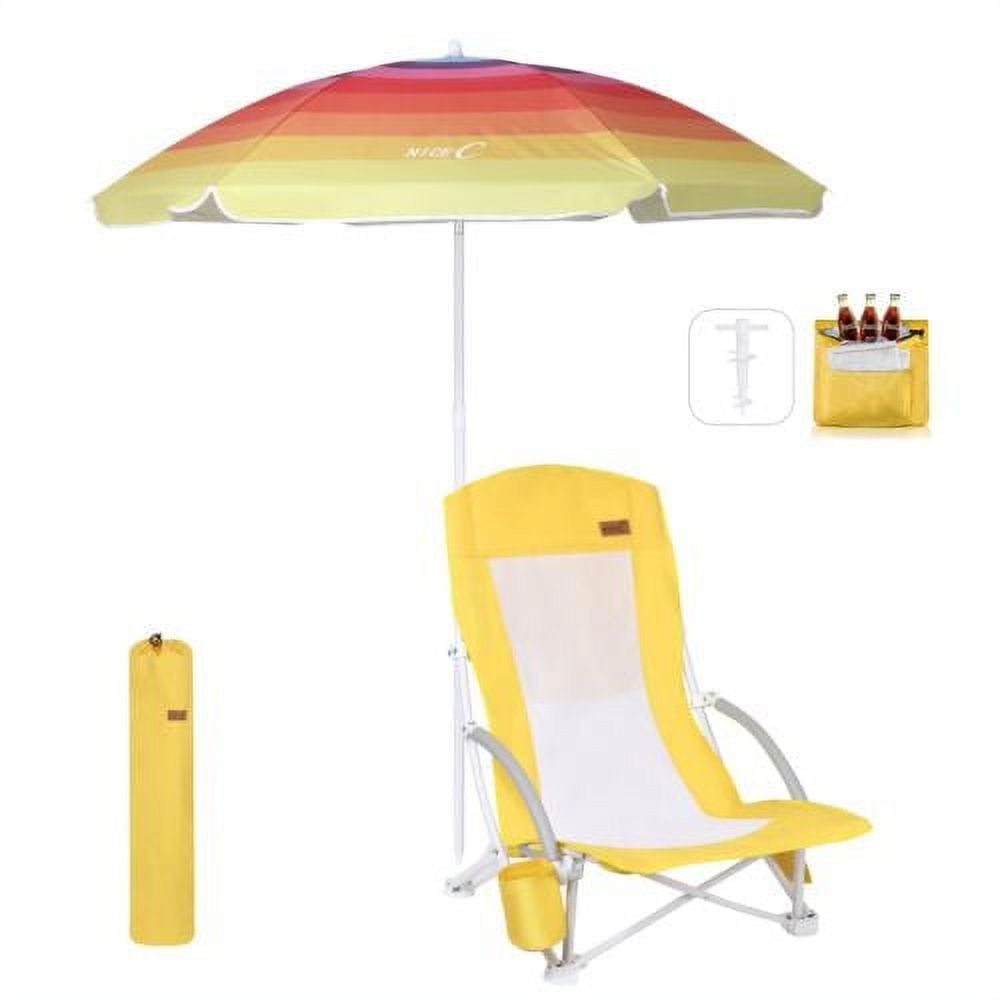 Nice C High Back Beach Chair with Cooler, Umbrella, Carry Bag, Yellow ...