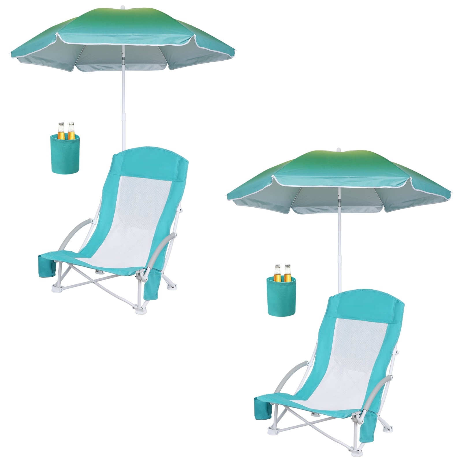 MUKE, Adults Folding Beach Chair with Umbrella, Set of 2, White ...