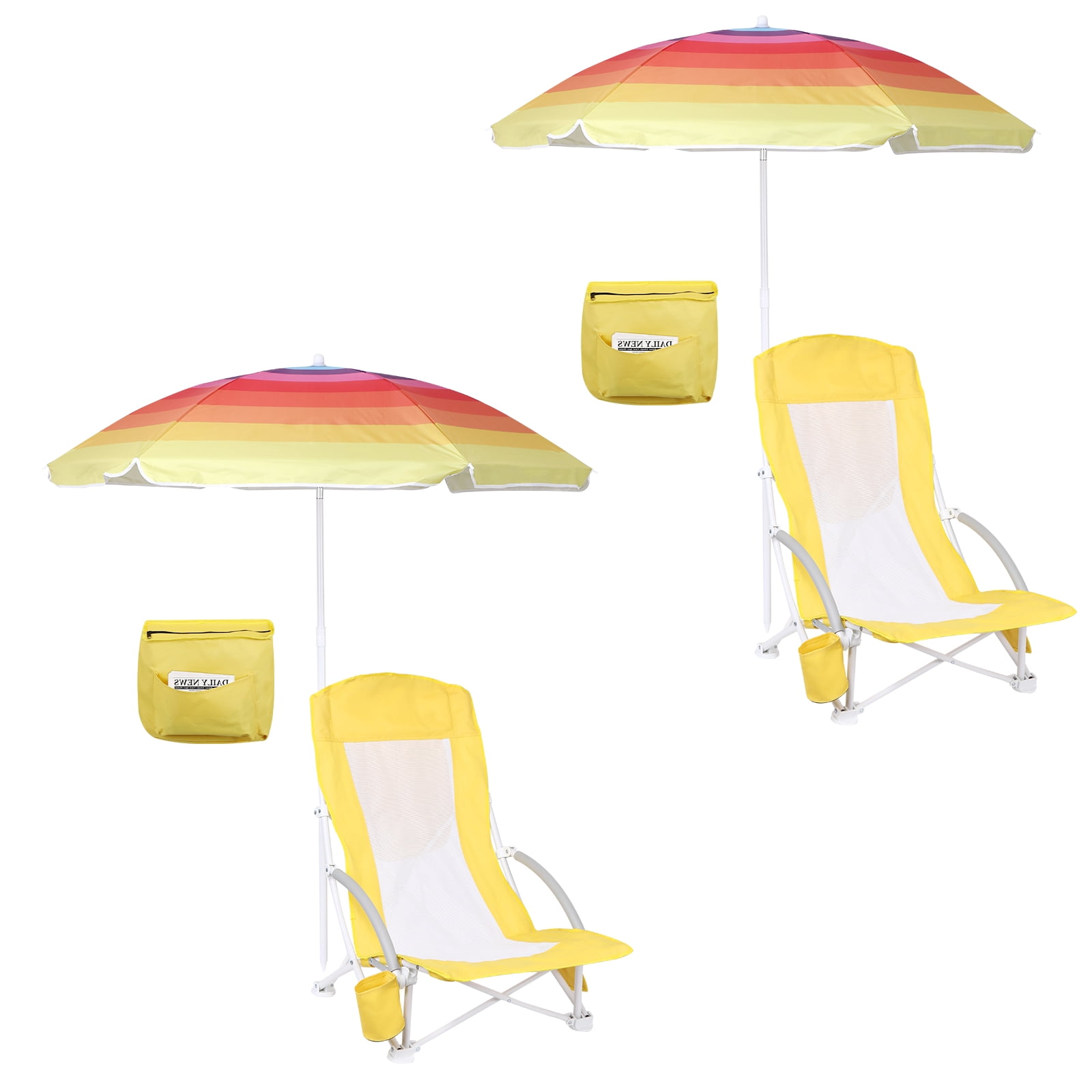 Nice C High Back Beach Chairs with Cooler & Umbrella, Set of 2 for ...