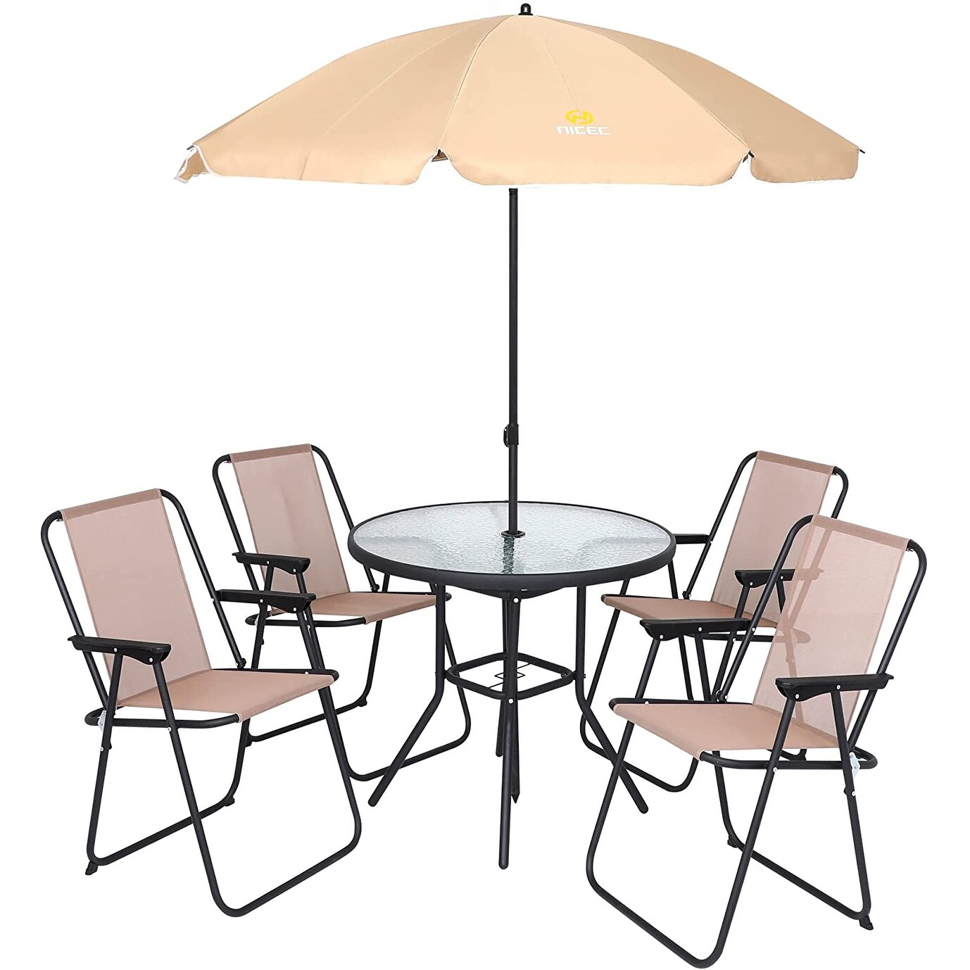 Nice Choice Inc 6 Piece Patio Oxford Polyester & Tempered Glass Dining ...