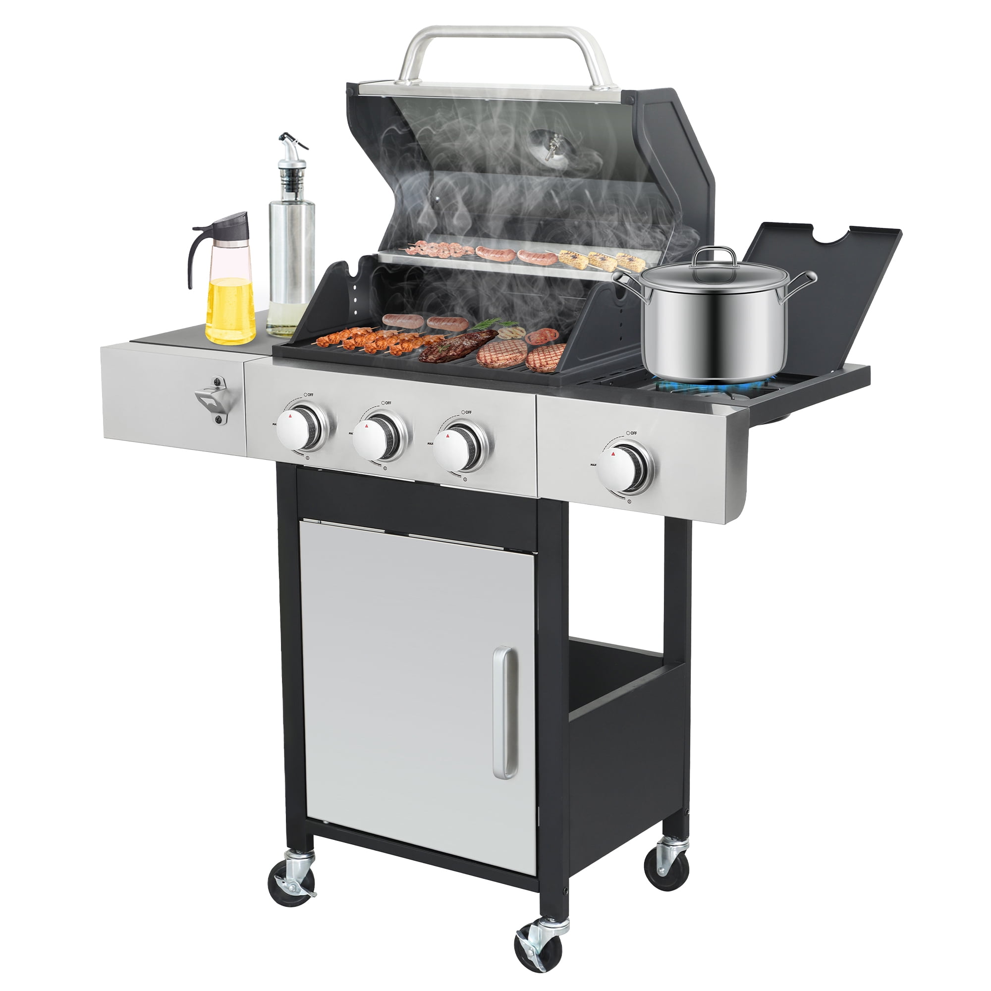 Nice Cooker 3-Burner Propane Gas Grill with Side Burner, 37000 BTU ...