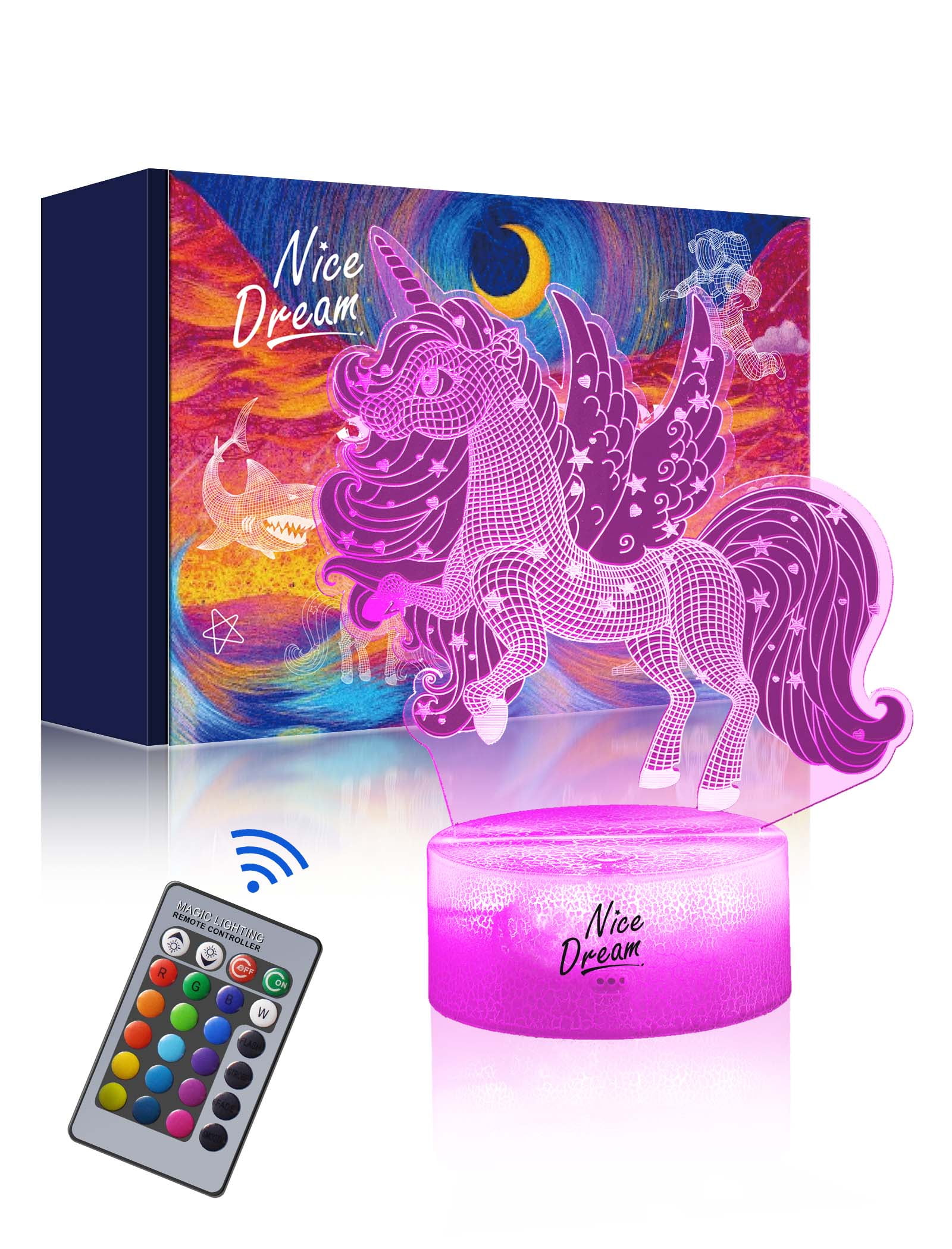 Nice Dream Unicorn Night Light for Kids Bedroom, 3D LED USB Lamp Baby Nursery Nightlight for Boy ...