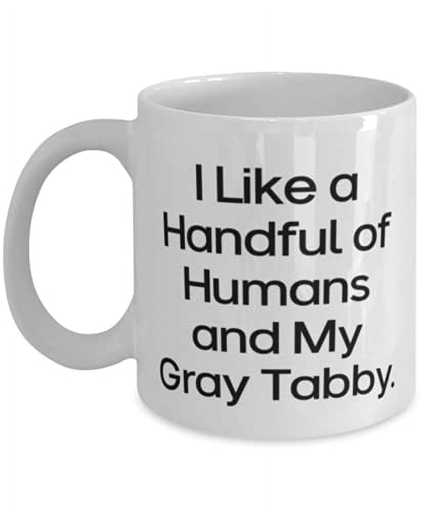 Nice Gray Tabby Cat 11oz Mug, I Like a Handful of Humans and My, F Cat ...