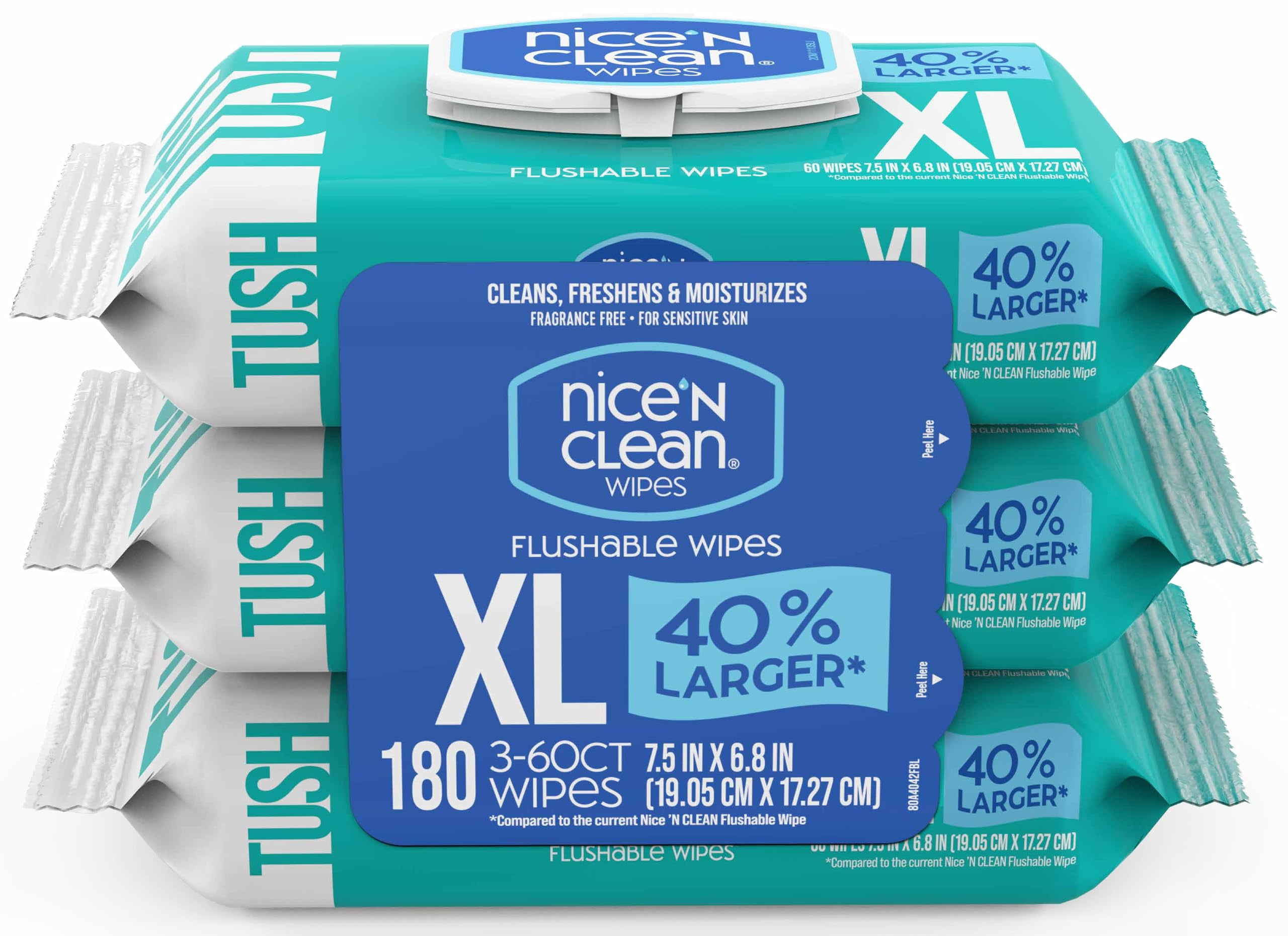 Nice 'N CLEAN Extra Large Flushable Wipes | 40% Larger Wipes | 6.8" x 7 ...
