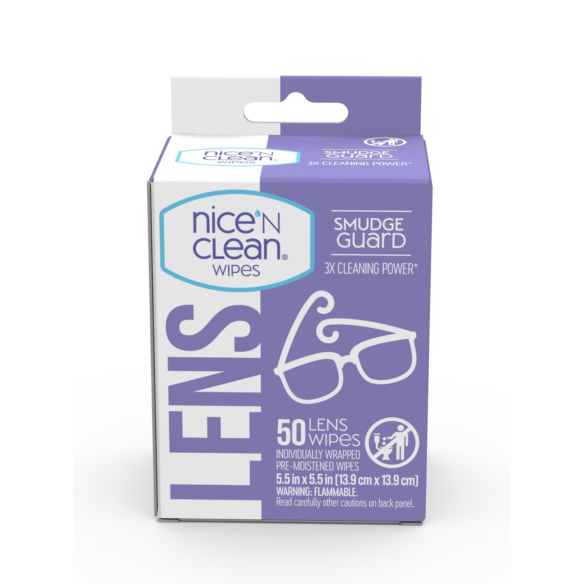 Nice N CLEAN Smudgeguard Eyeglass Cleaner, Pre-Moistened Lens Wipes 50 ...