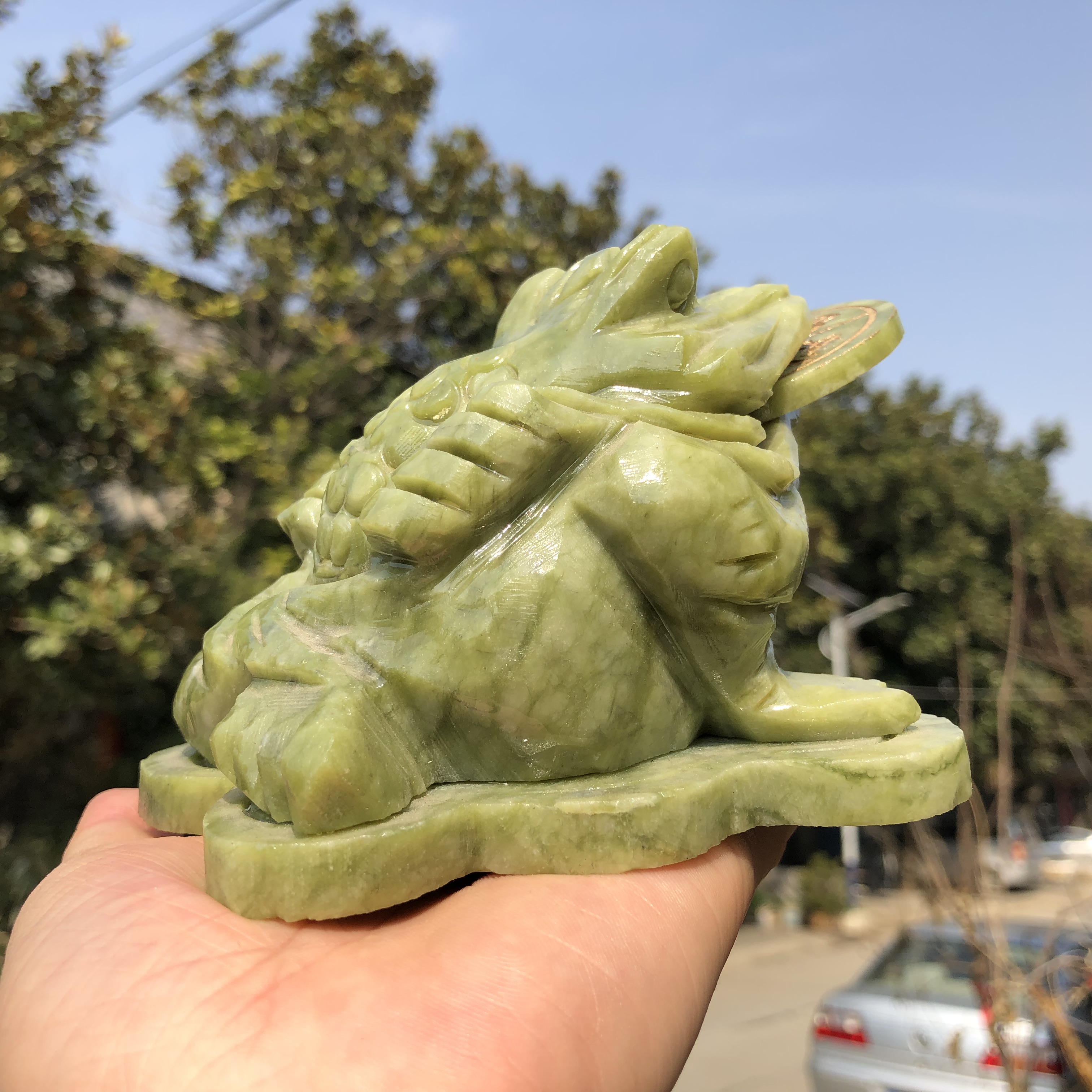 Nice Nephrite Stone Carved Jade wealth toad Sculpture Natural Green ...