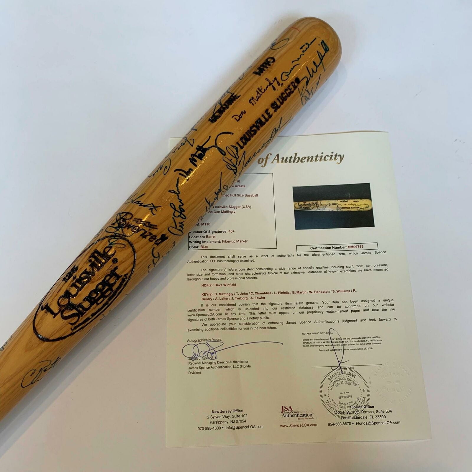 Nice New York Yankees Legends HOF Multi Signed Bat 40+ Signatures JSA ...