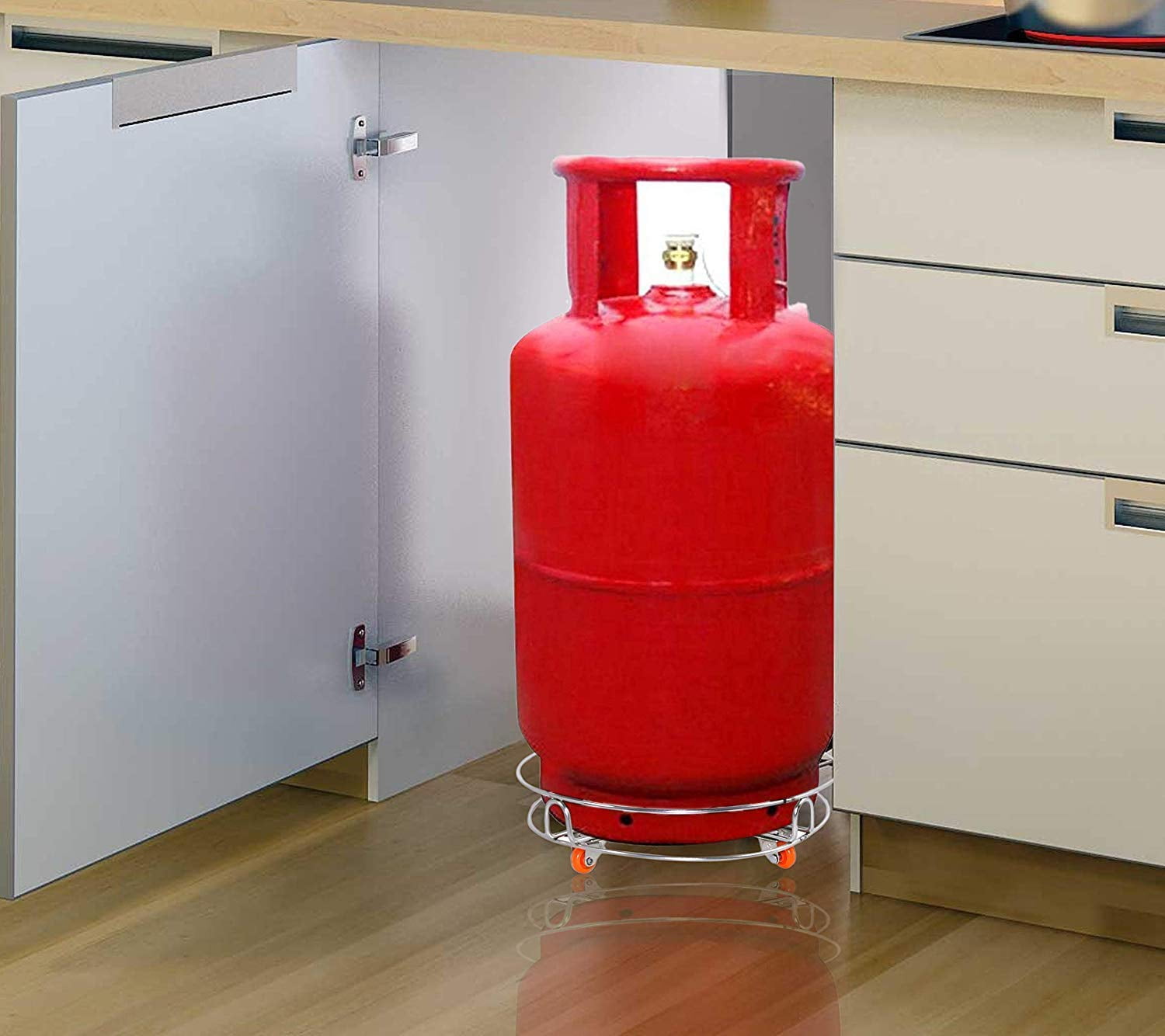 Nice Premium Stainless Steel LPG Gas Cylinder Trolley with Heavy Duty 360 Degree Rotating Metal ...