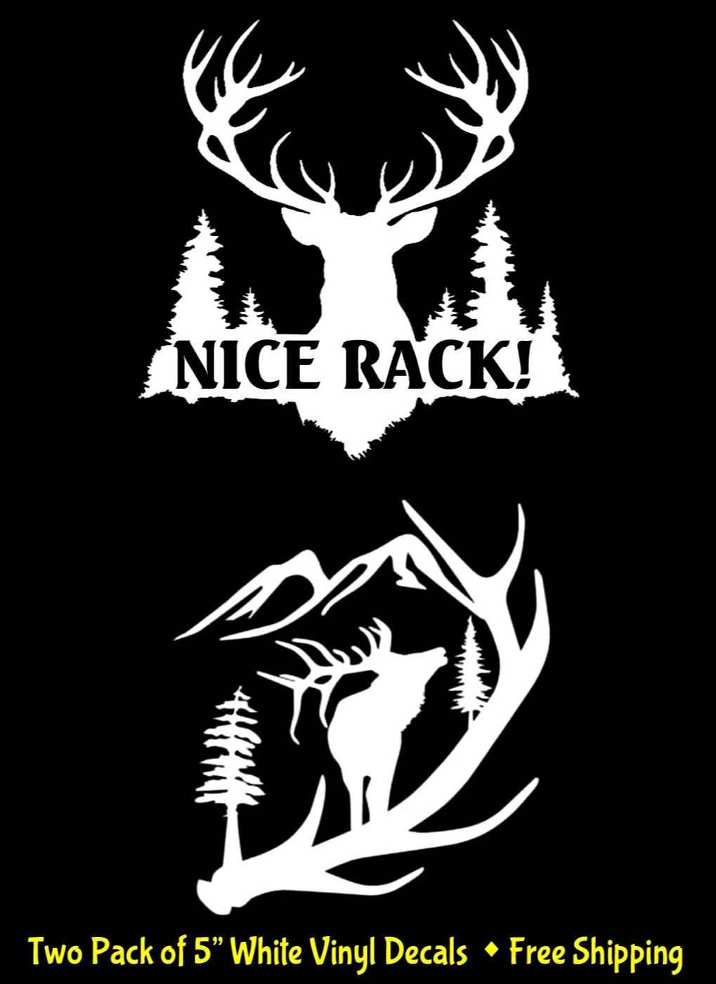 Nice Rack! White Tail Buck & Deer Buck Antler Two 5" White Decals Truck ...