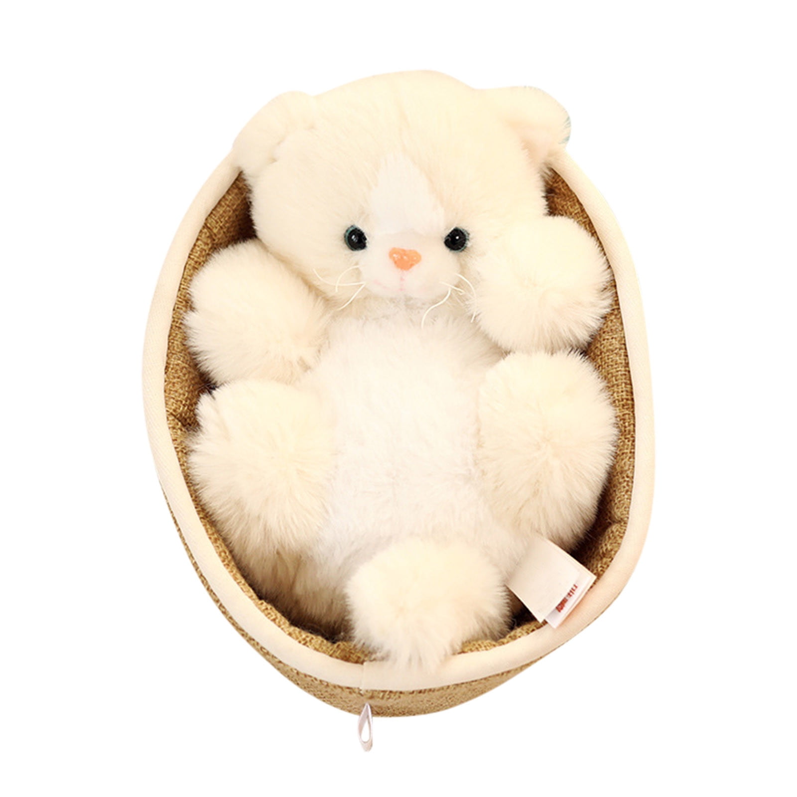 Nice Stuffed Realistic Cats In Basket Doll Toy Mini Woven Cat Decor For ...