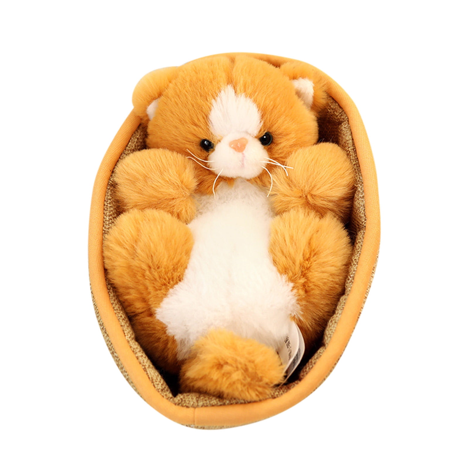 Nice Stuffed Realistic Cats In Basket Doll Toy Mini Woven Cat Decor For ...