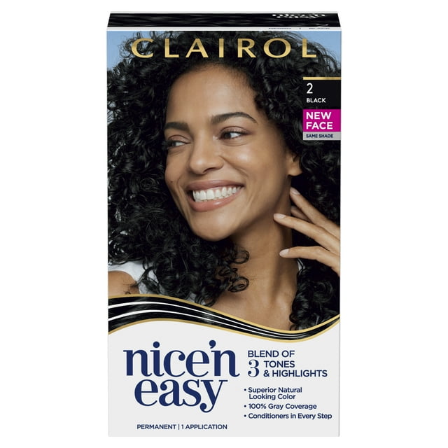 Clairol Nice'n Easy Permanent Hair Color Cream, 2 Black, Hair Dye, 1 ...