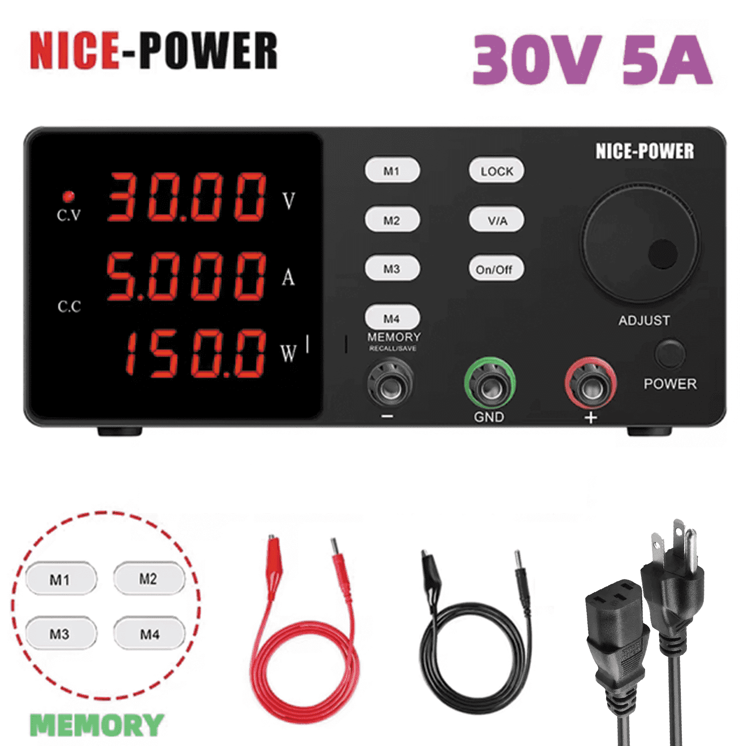 Nice-power 4 Memory DC Lab Power Supply 30V 5A Adjustable Source LOCK ...
