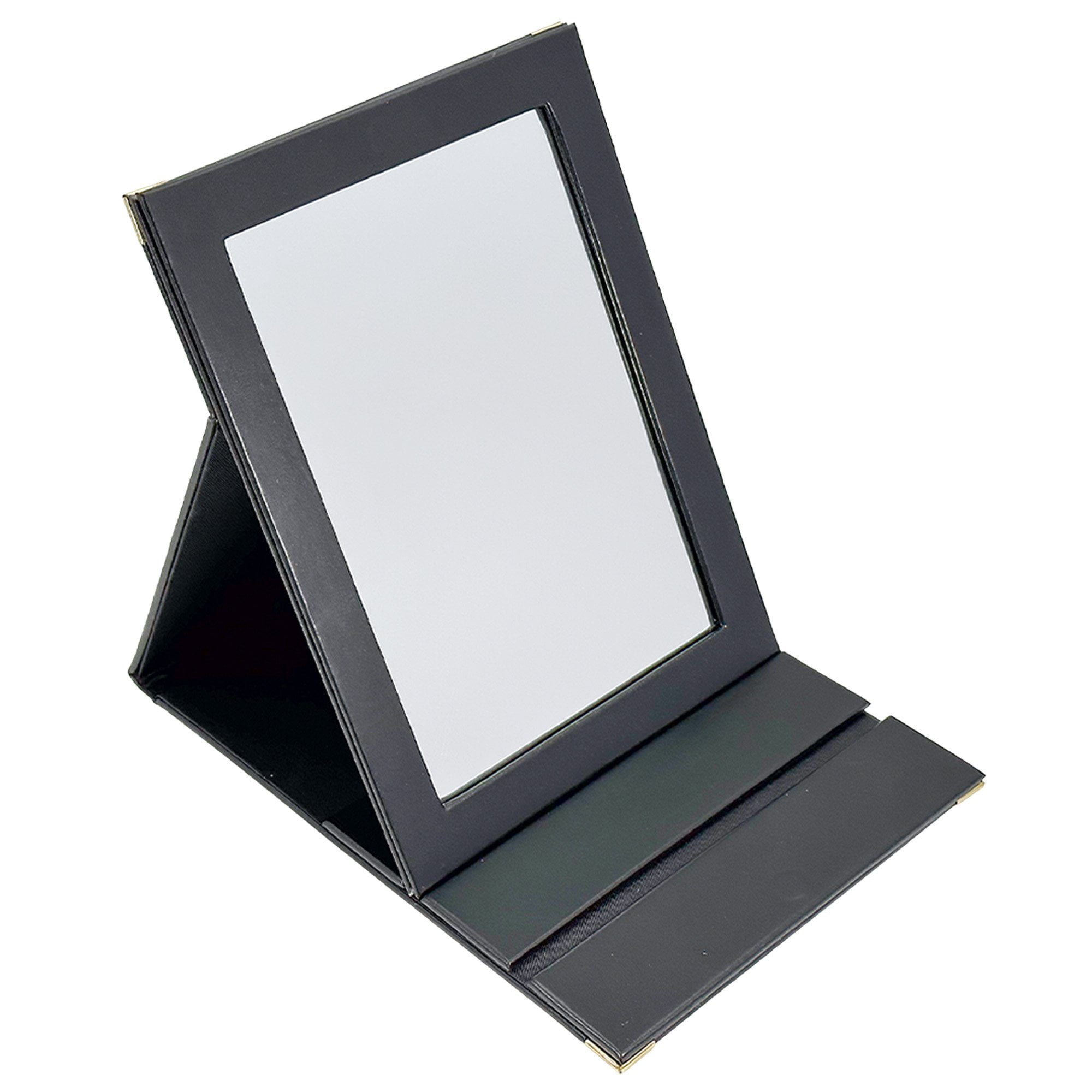 NicePackaging Midnight Black Faux-Leather Adjustable Folding Mirror 9.5 ...