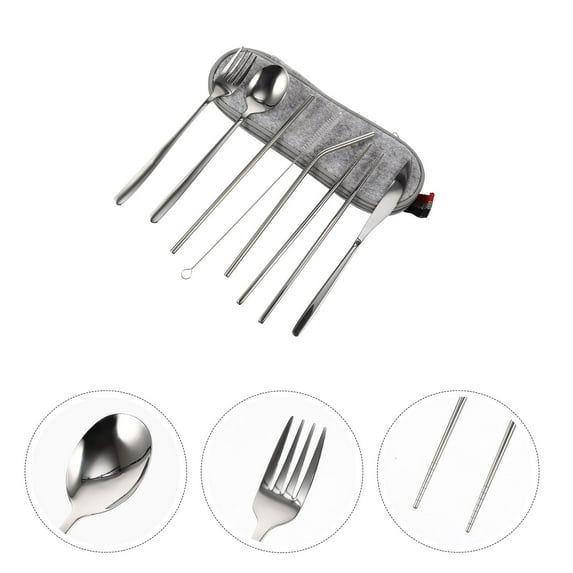 Niceauty 1 Set Portable Utensils Set Silver Compact Shape for Camping ...