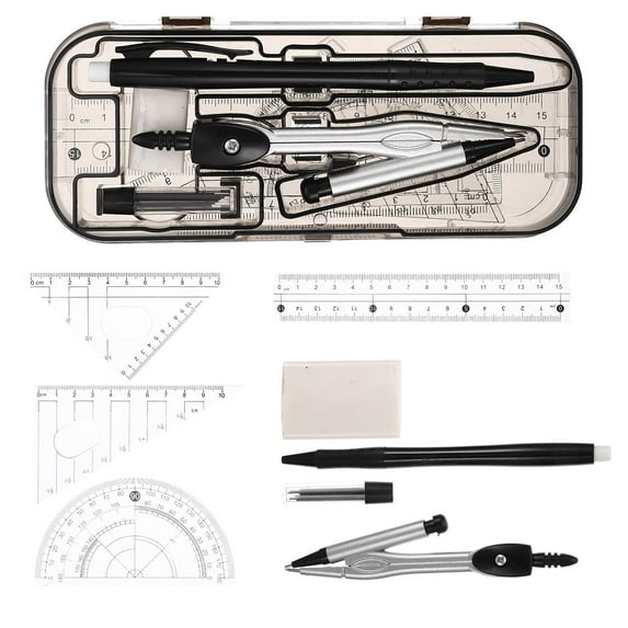 Niceauty 1 Set of Ruler for Drawing Geometry Compass Black Metal Clear ...