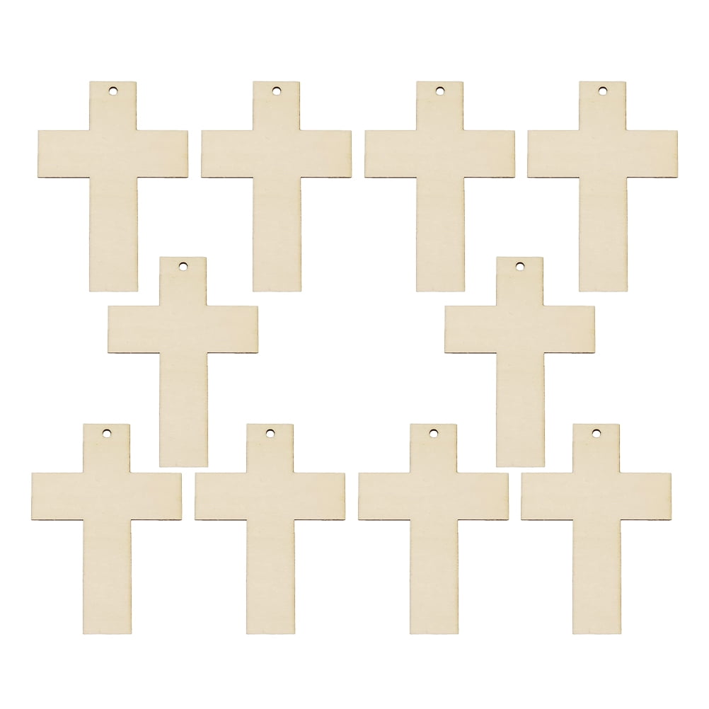 10pcs Unfinished Wood Cross Pendant Diy Cross Unpainted Cross Ornament ...