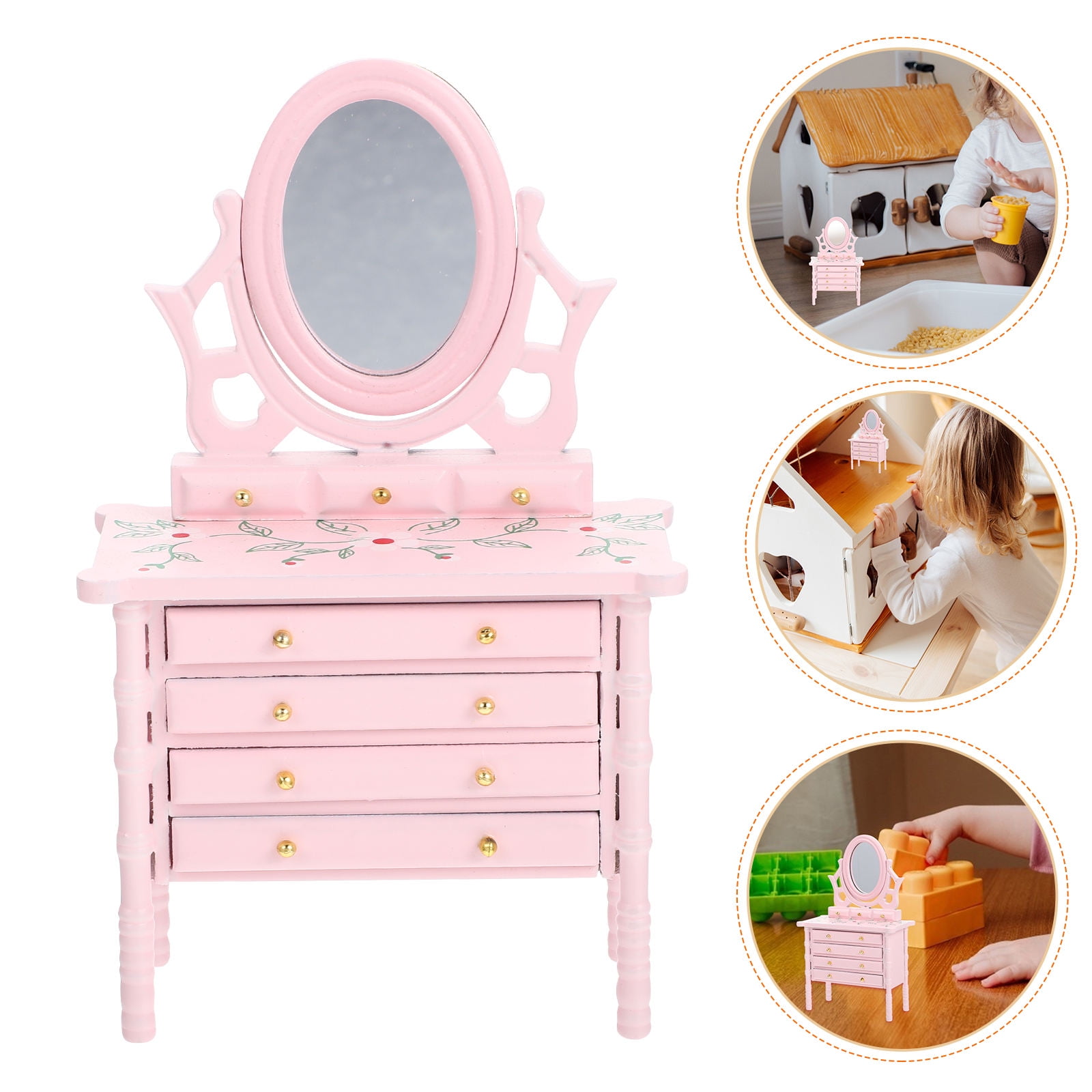 Niceauty 1Pcs Dollhouse Dressing Table Set Pink Mini Dressing Table ...