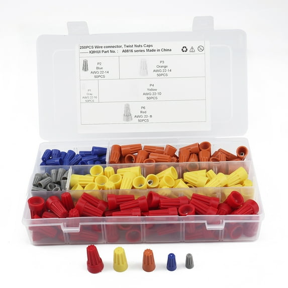 Niceauty 250pcs Assorted Color Electrical Wire Connector Screw Terminal ...