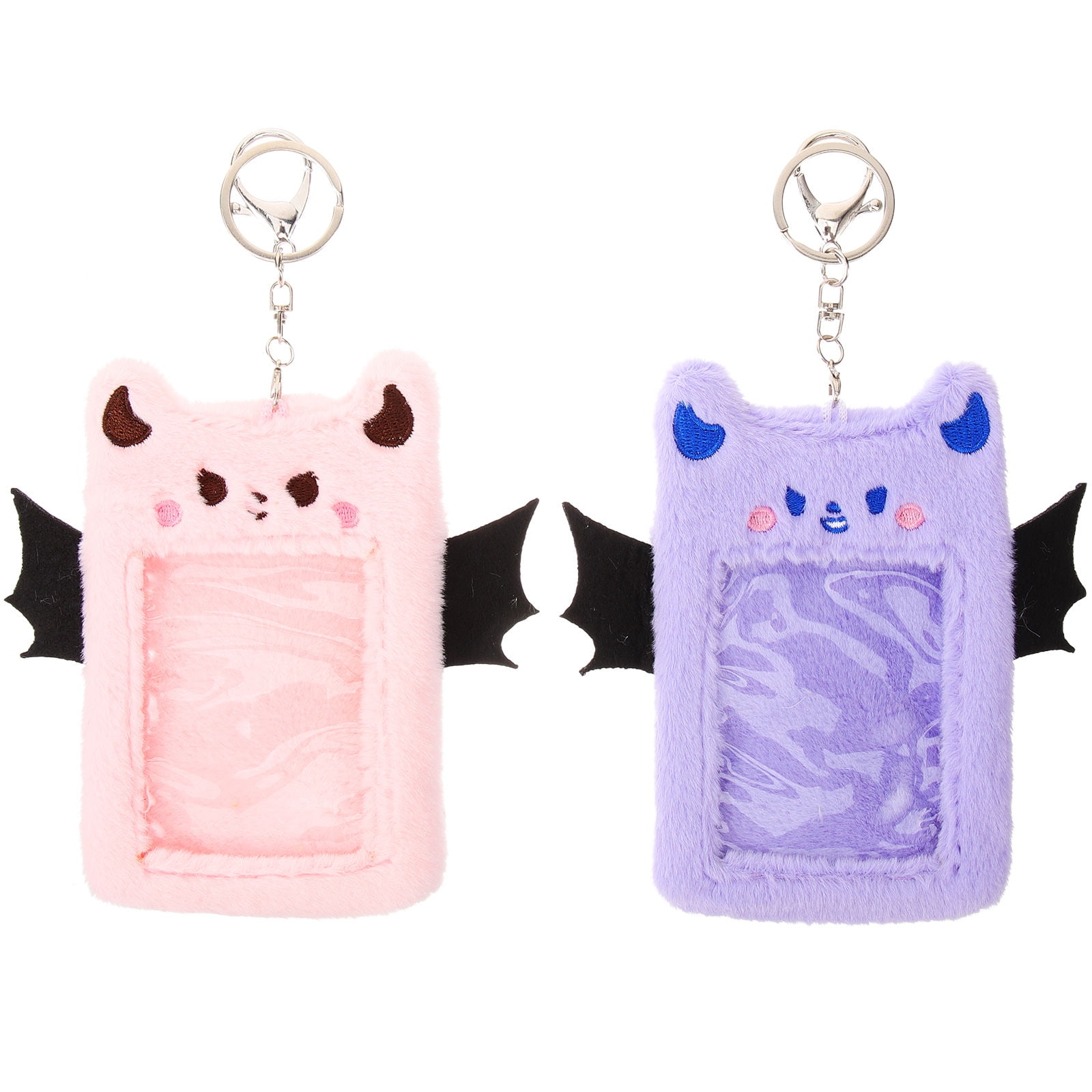 Niceauty 2Set Pink Purple Wings Demon Shape Plush Card Holders For ...