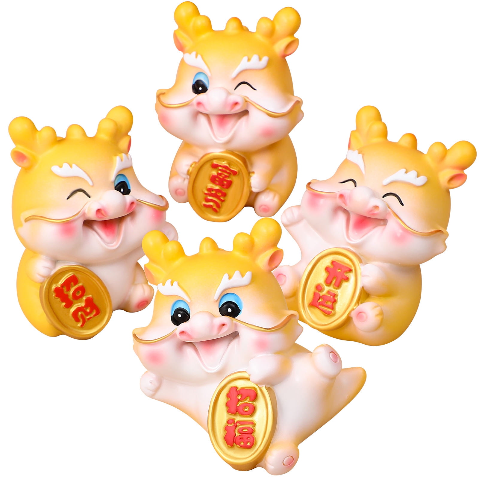 Niceauty 4Pcs Mini Resin Dragon Statues for Family Friends Good Luck ...
