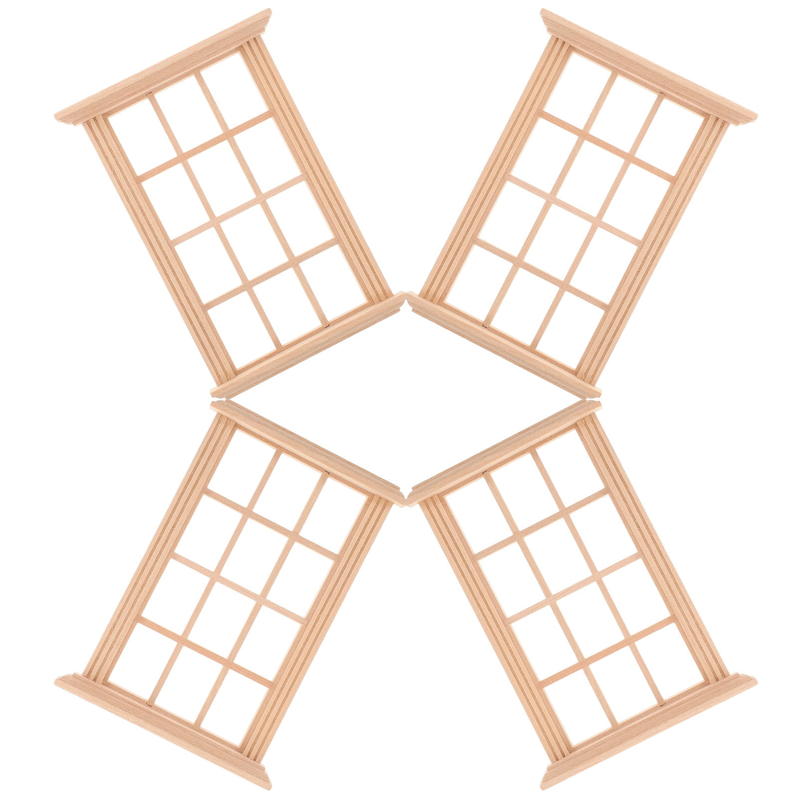 Niceauty 4pcs Wooden Dollhouse Window Miniatures: 1:12 Scale Mini Wood ...