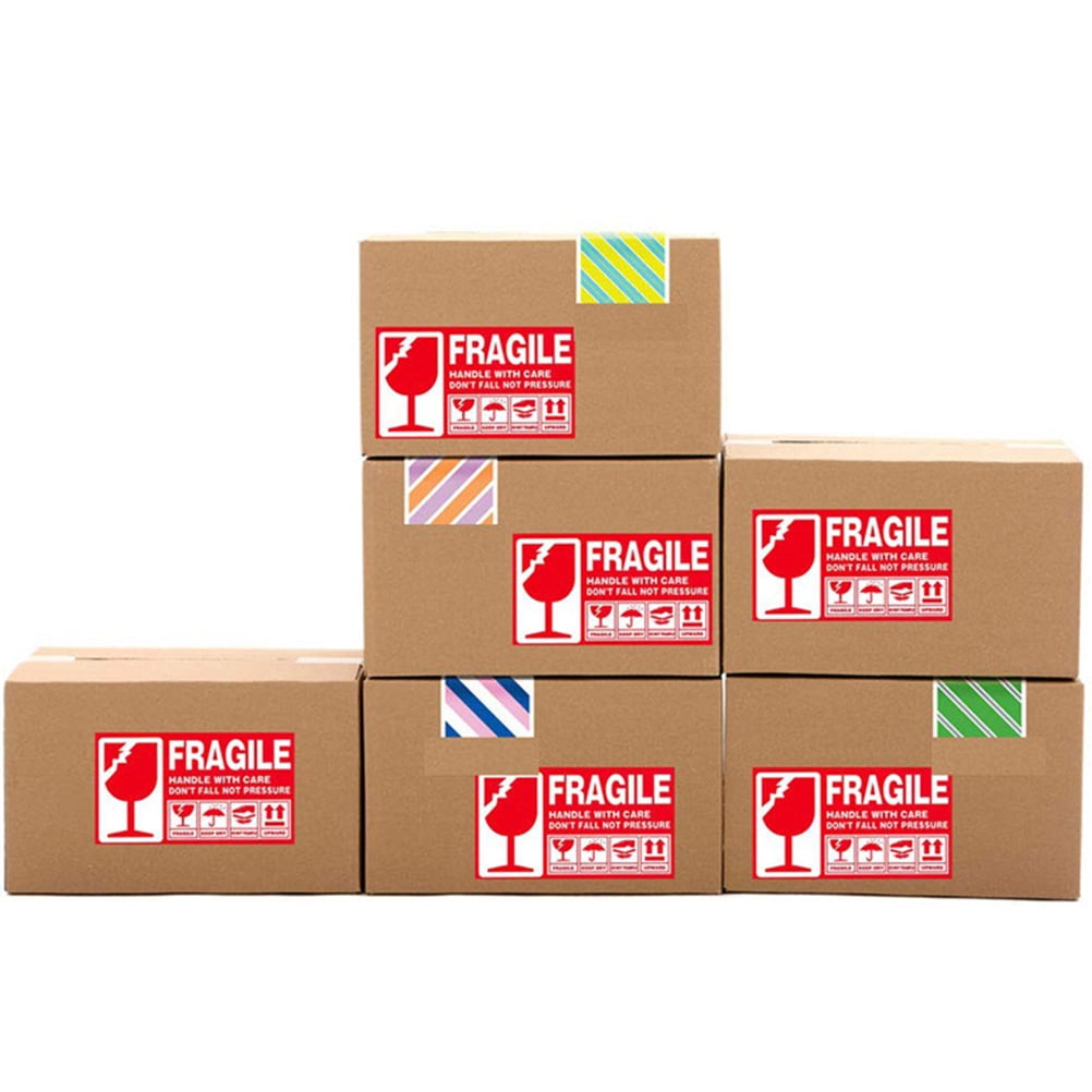 Niceauty Fragile Packaging Stickers 300Pack Red White Paper Rectangular ...