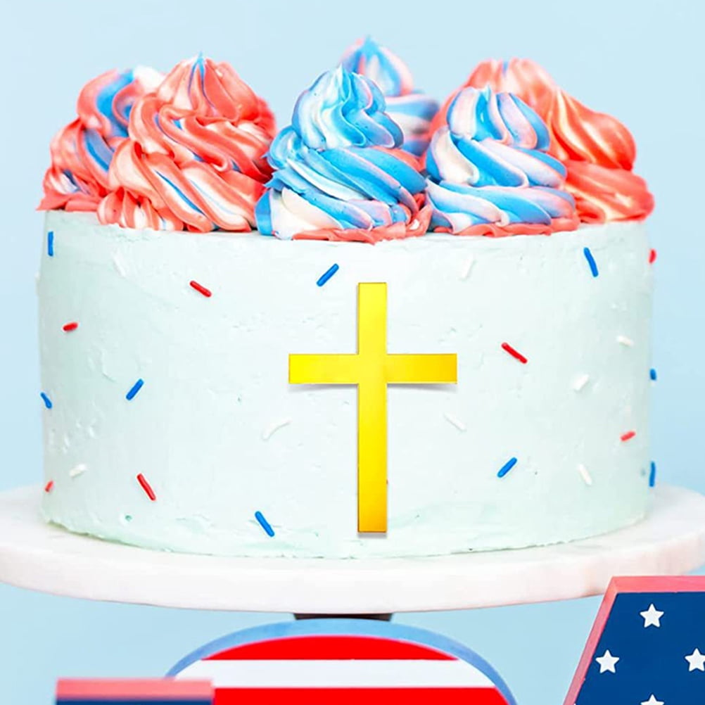 Niceauty Golden Acrylic Cross Cupcake Toppers for Holy Communions Party ...