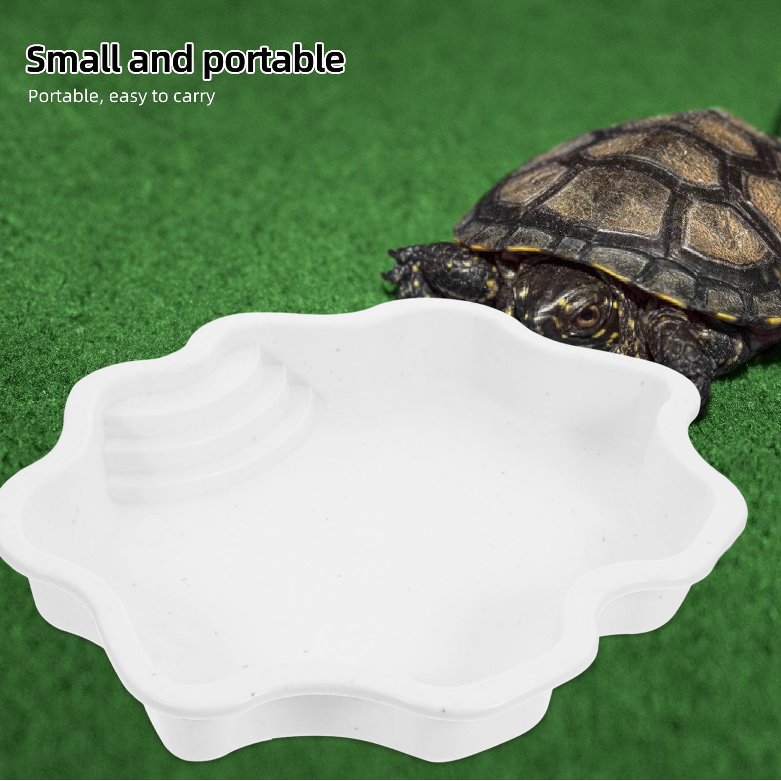Niceauty White ABS Reptile Bathing Pool Water Bowl with Ramp and ...