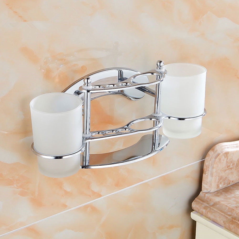 Niceauty Wall Mounted Toothbrush and Gargle Cup Holder in Silver ...