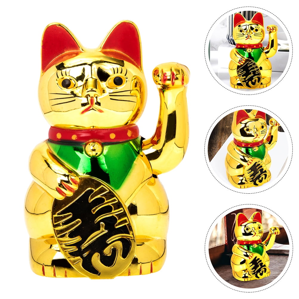 Niceauty Waving Statue Luck Cat Figurine Golden ABS Plastic Home Display 1Pcs - Walmart.com