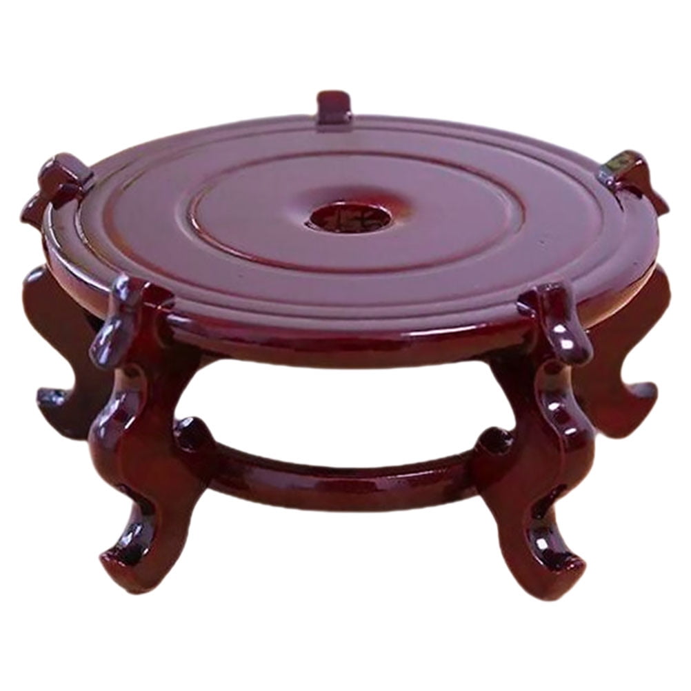 Niceauty flower pot base Flower Pot Holder Wood Dark Red Rustic Style ...