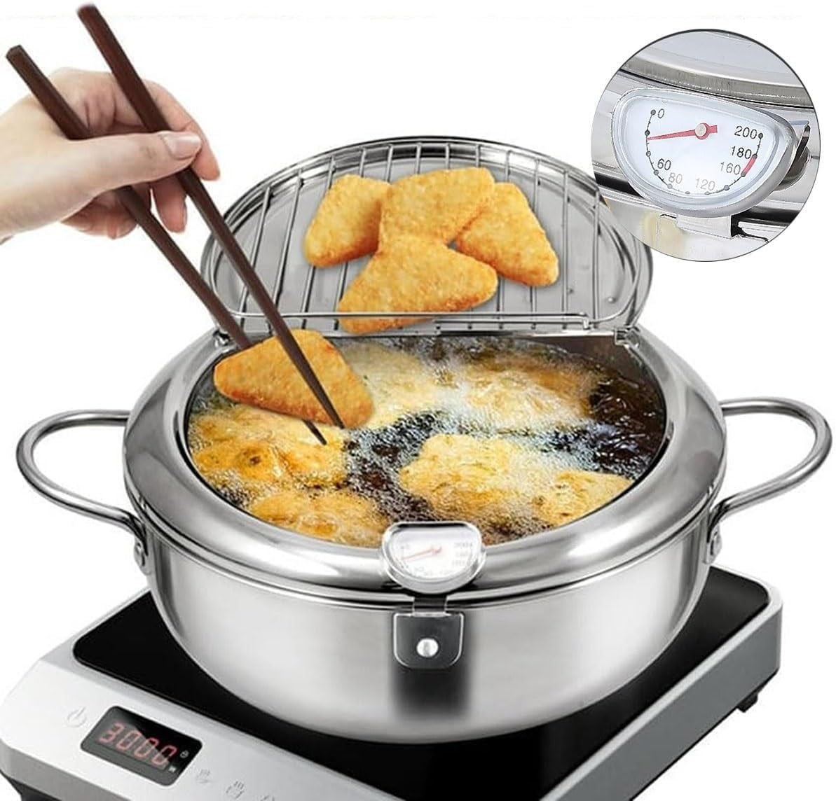 Nicebelie Stainless Steel Frying Pot with Thermometer and Oil Drip ...