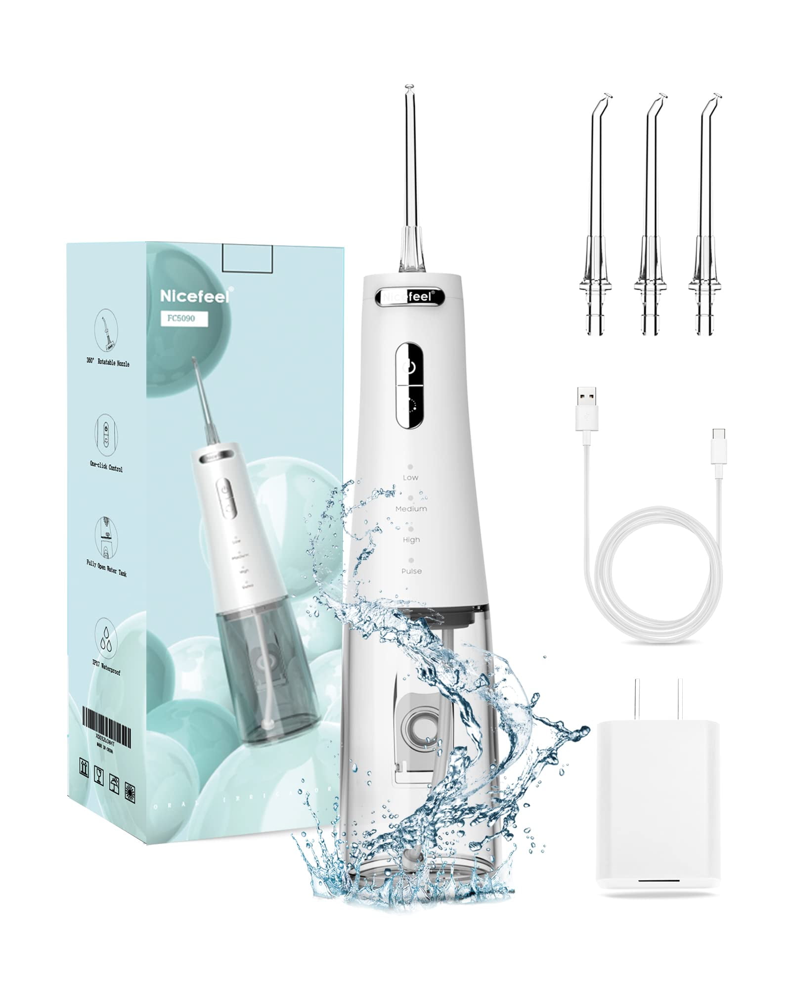 Nicefeel Water Flosser, Cordless Portable Dental Cleaner with 300ml ...