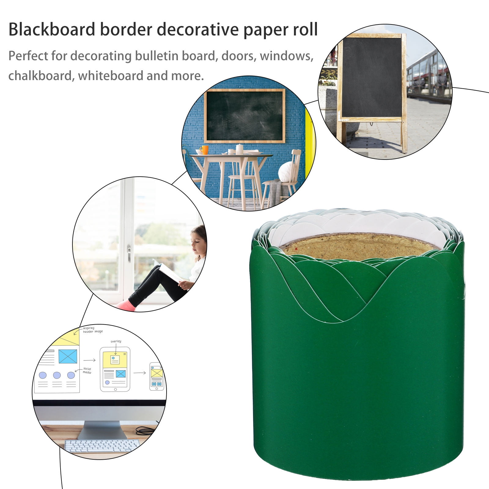 Nicehomfit Green Bulletin Frame Decor Chalkboard Style for School and ...