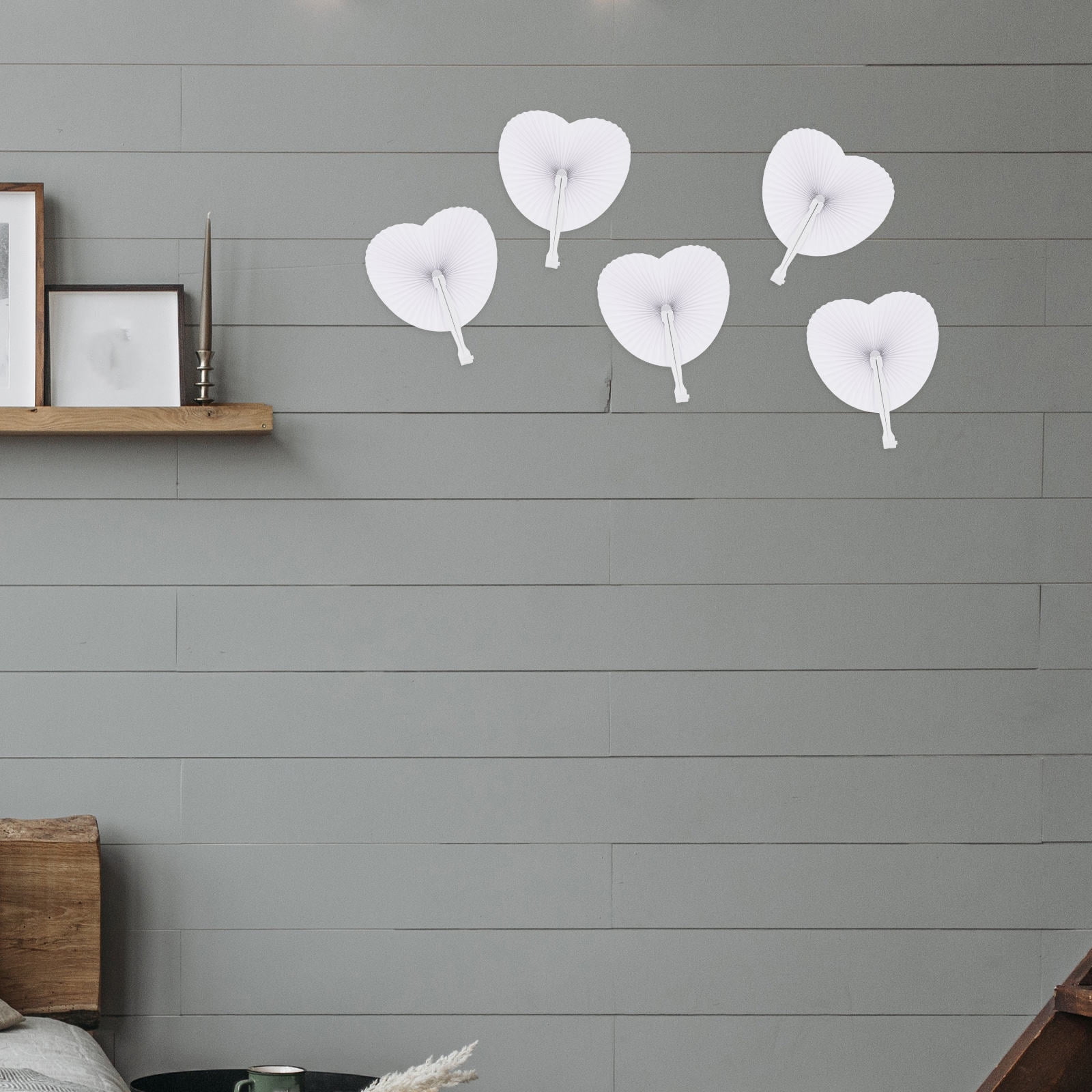 Nicehomfit Heart Shaped Paper Fan White Folding Design for Decoration ...
