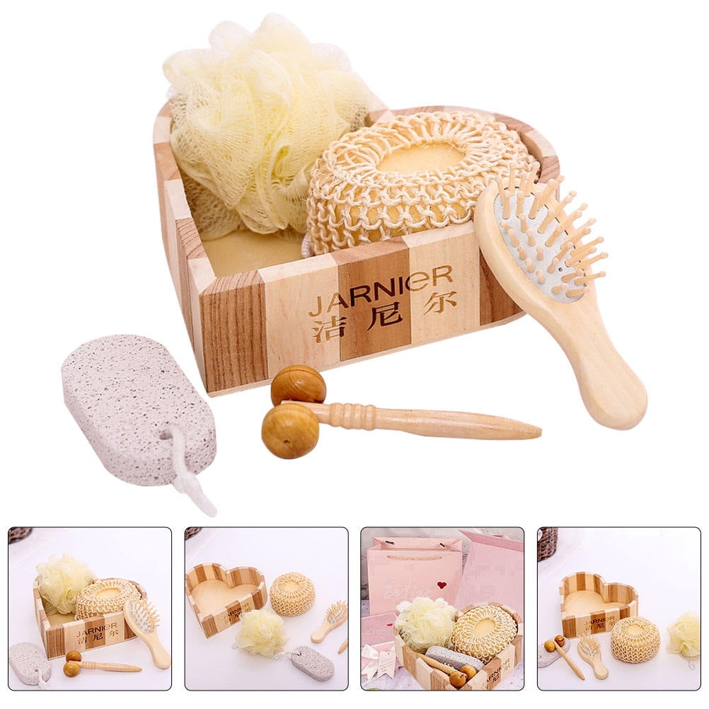 Nicehomfit 1Set Wood Bucket Bath Scrubber Set for Home Use with Durable ...