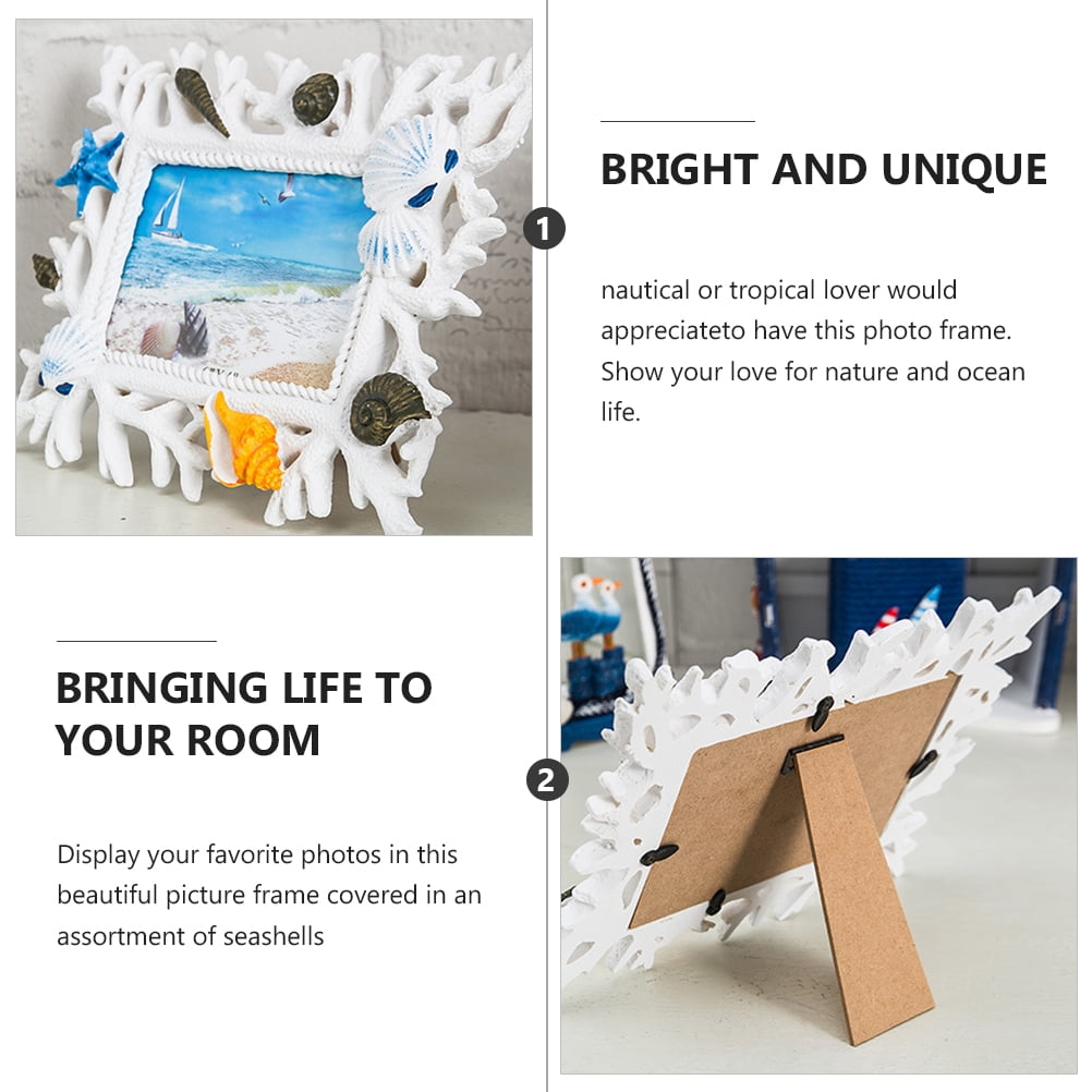 Nicehomfit Shell Photo Frame,Coral Shell Photo Frame 6 Inch Resin ...