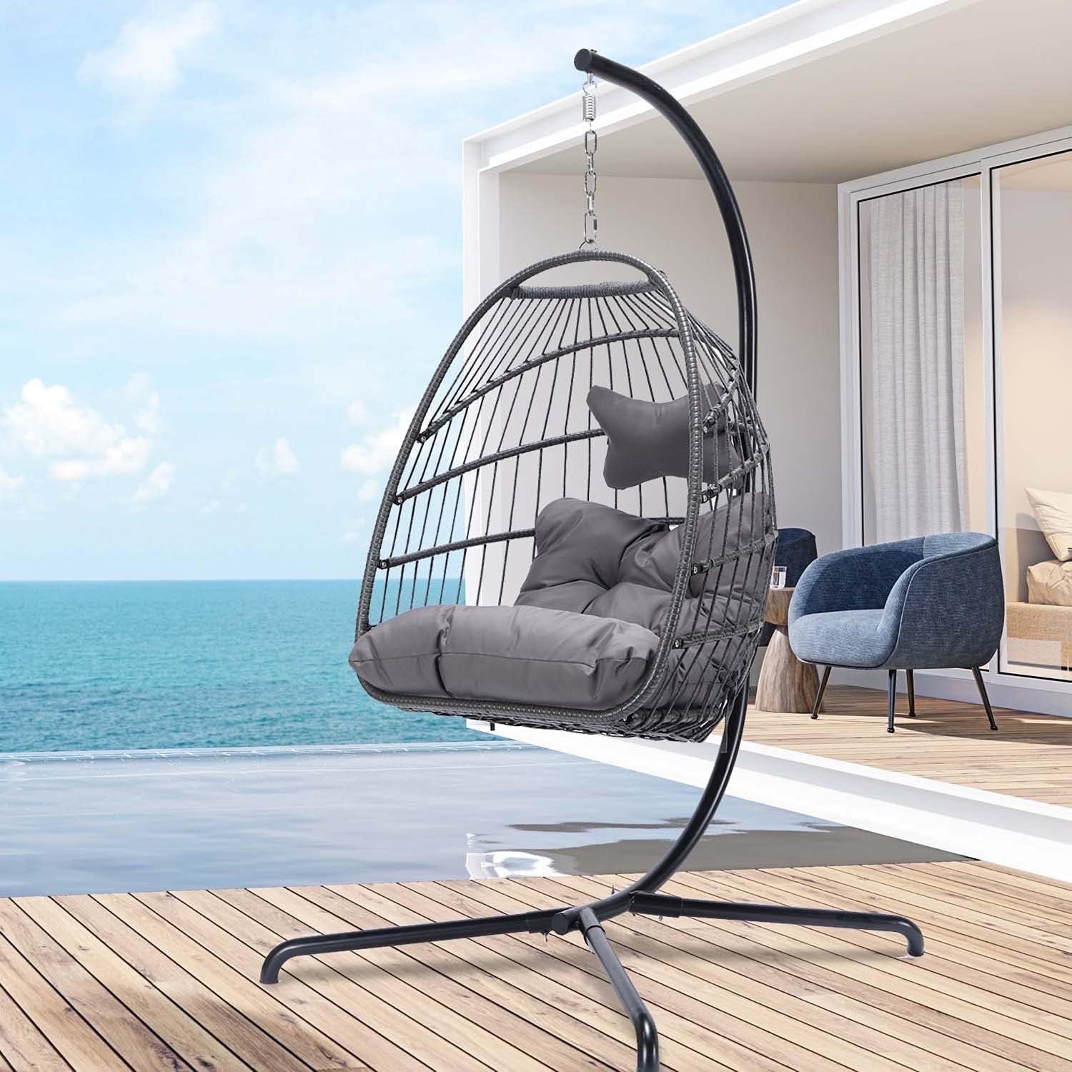 Nicesoul Swing Egg Chair Wicker Hanging Chair With Stand Color Dark ...