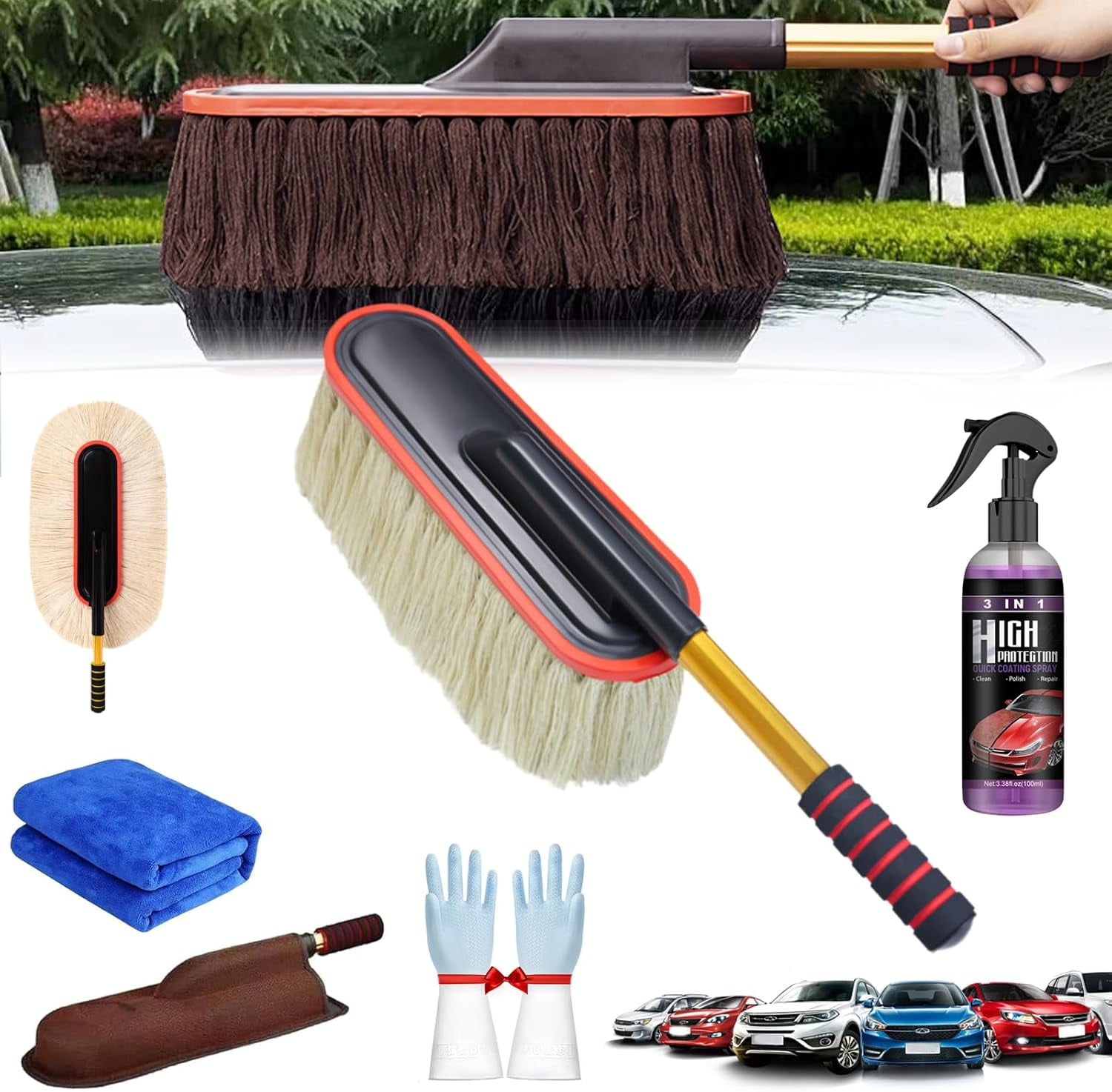 Nicetopu Car Duster - 21‘’-26‘’Retractable Handle with Brush Box/Towel ...