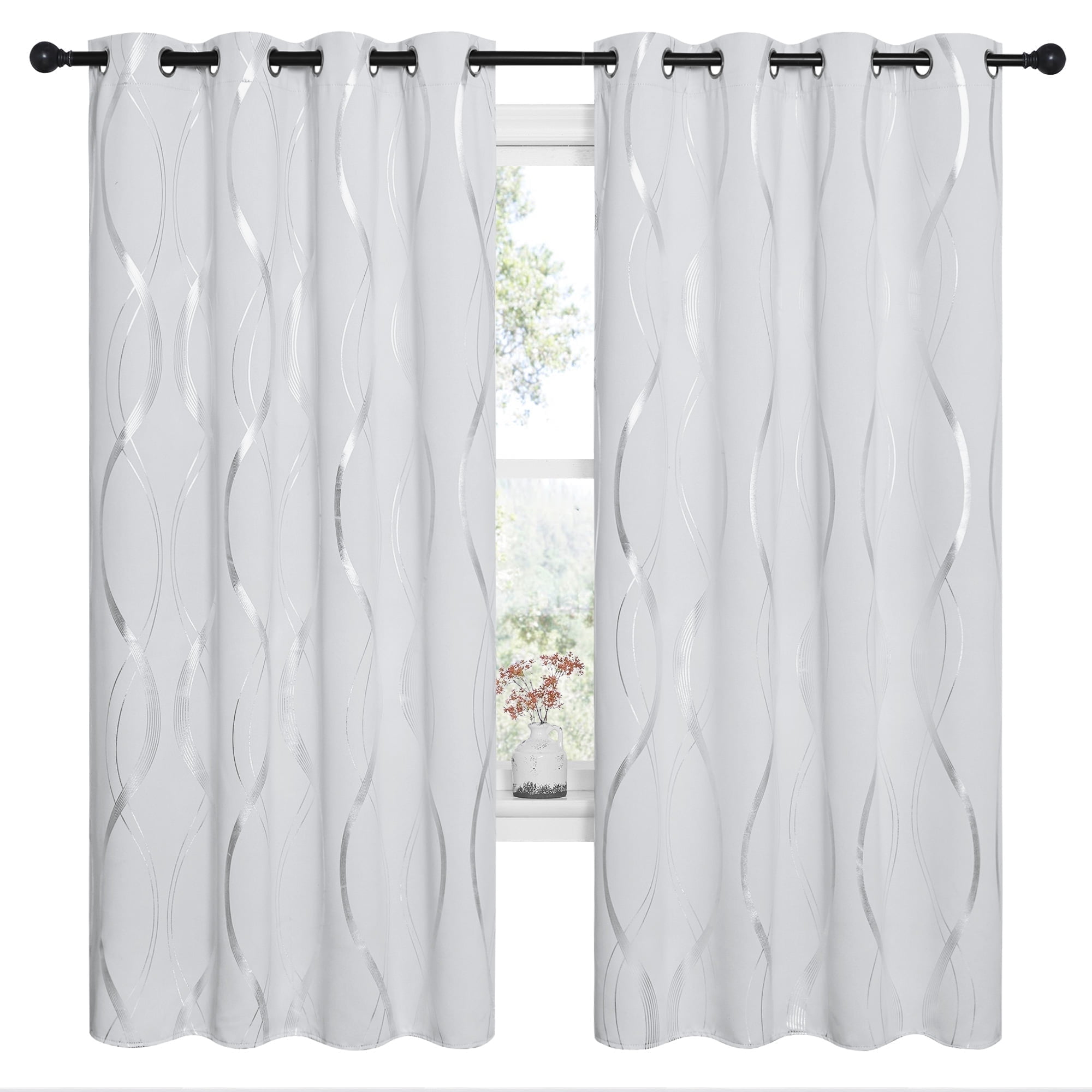 Nicetown Living Room Modern Wave Print Drapes Energy Efficient Window ...