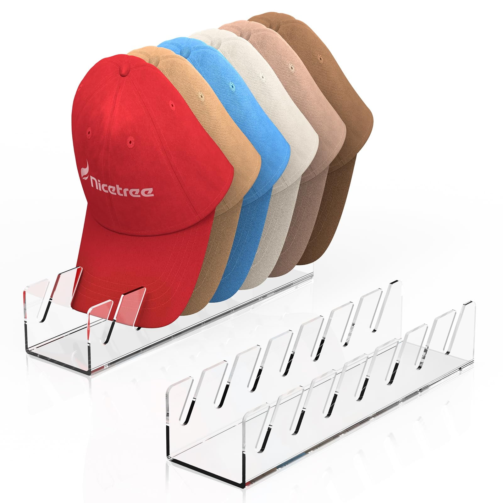 Nicetree Hat Organizer for Baseball Caps, 2 Pcs No Install Acrylic Hat ...