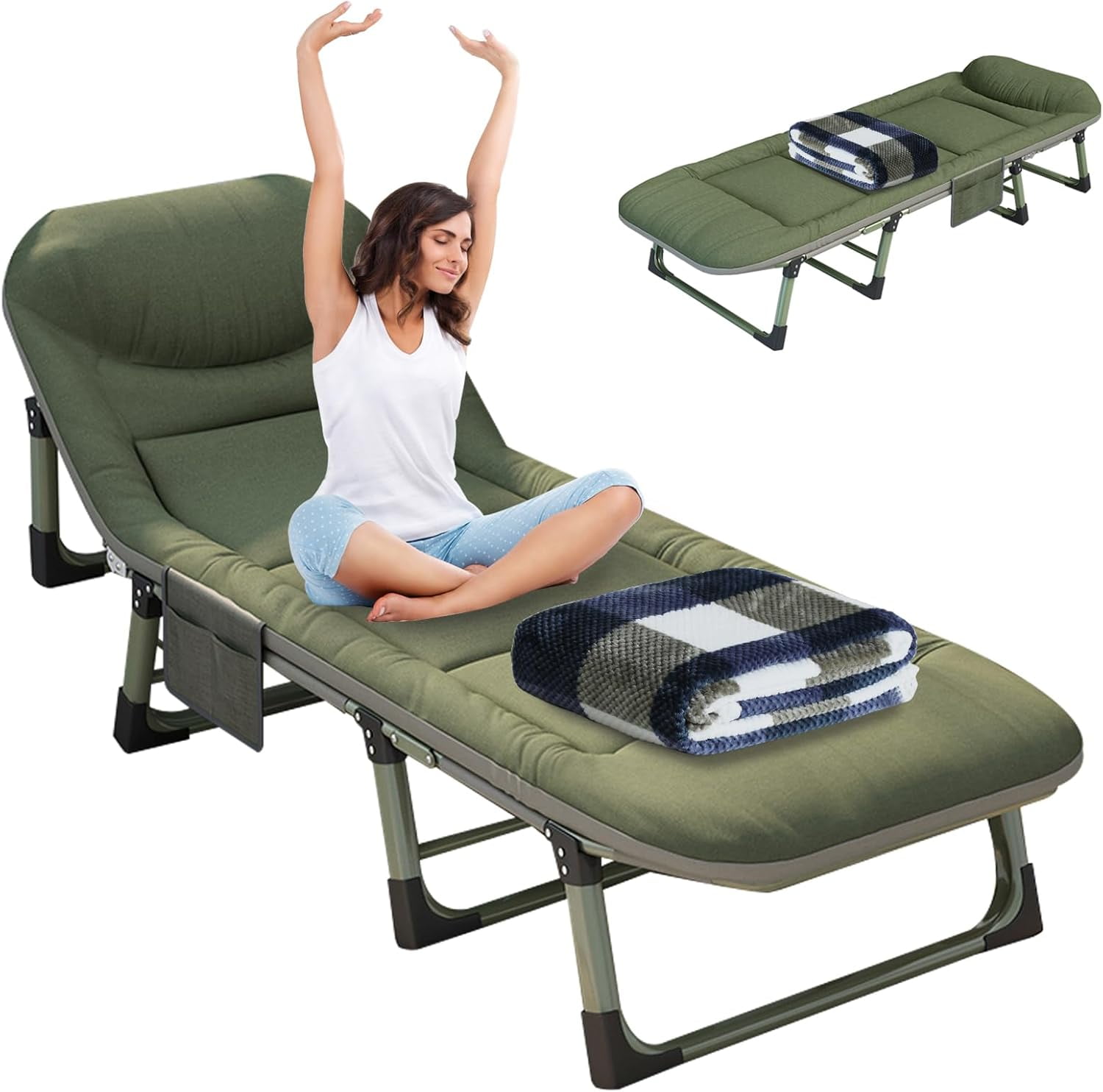 Niceway Folding Cot with Blanket - 6 Adjustable Positions Camping Cots ...