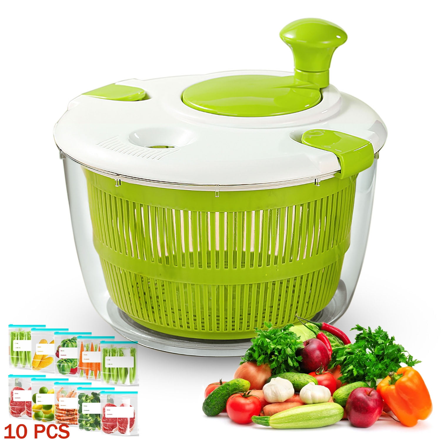 Nicewell ABS Salad Spinner Large, Lettuce Spinner with 10Pcs L Reusable ...