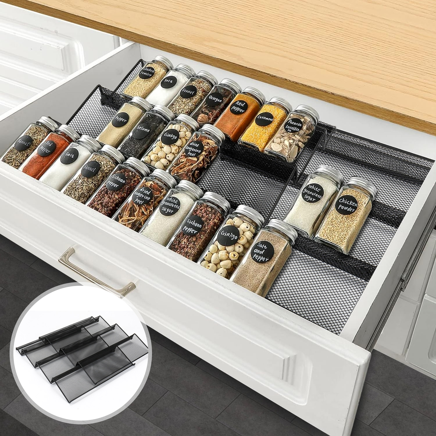 LYNK PROFESSIONAL 10-1/4" Wide Heavy Gauge Steel Spice Drawer Organizer ...