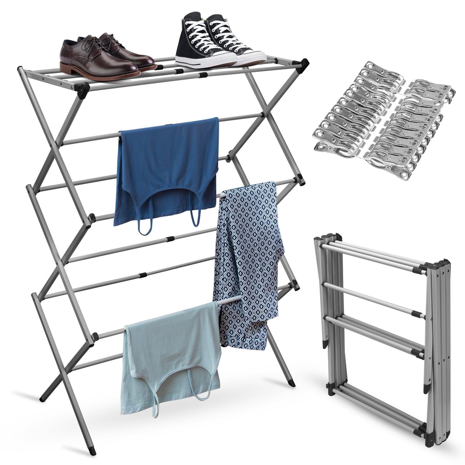 Nicewell Retractable Drying Rack Clothing with 20 Clips, Fully ...