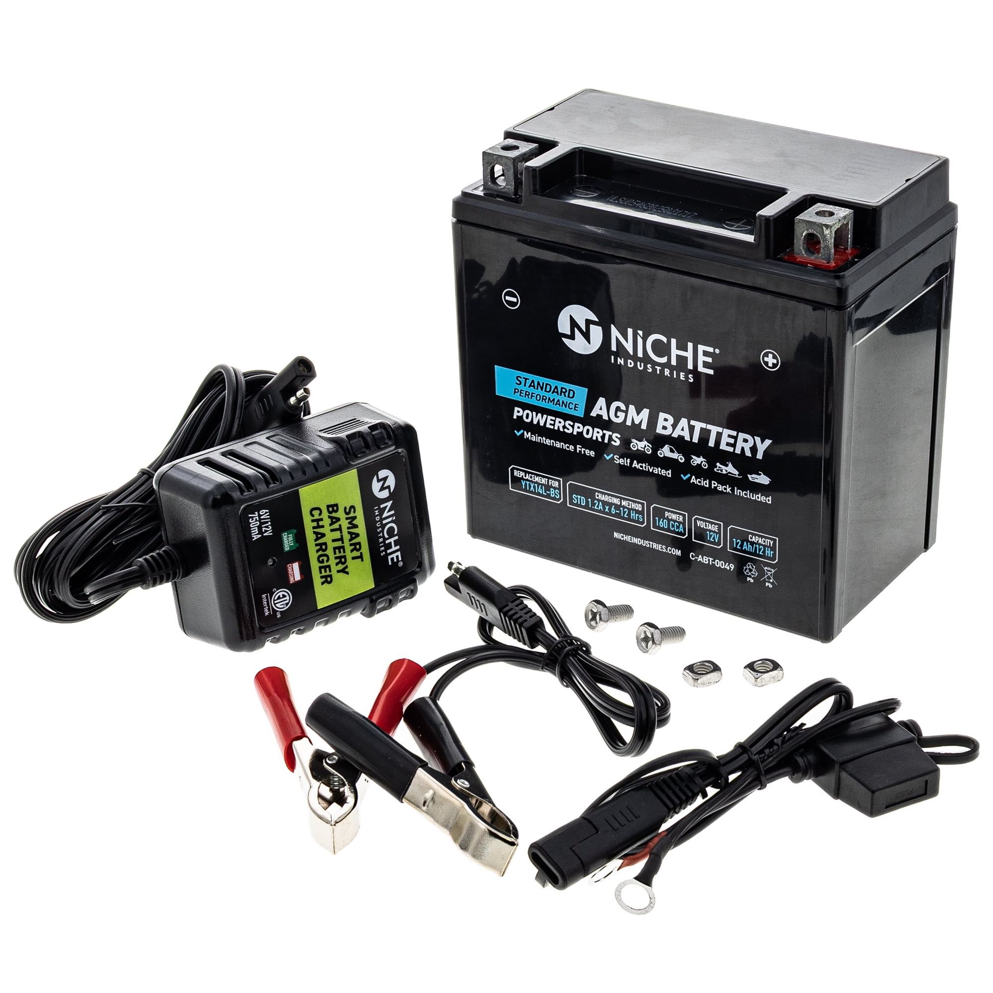 Niche AGM Battery and Charger YTX14L for Harley Davidson Sportster ...